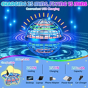 M&HONG 2 Pack Flying Orb Ball for Kids Adults, Hand Controlled Boomerang Ball, Soaring Flying Spinner Mini Drone, Hover Flying Ball Toy with LED Lights, Drone Ball Endless Tricks Gifts for Boys Girls