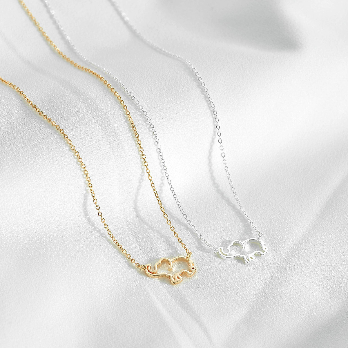 Fettero Elephant Necklace for Women Gold Open Pendant Dainty Chain 14K Gold Plated Minimalist Simple Cute Animal Jewelry Gift