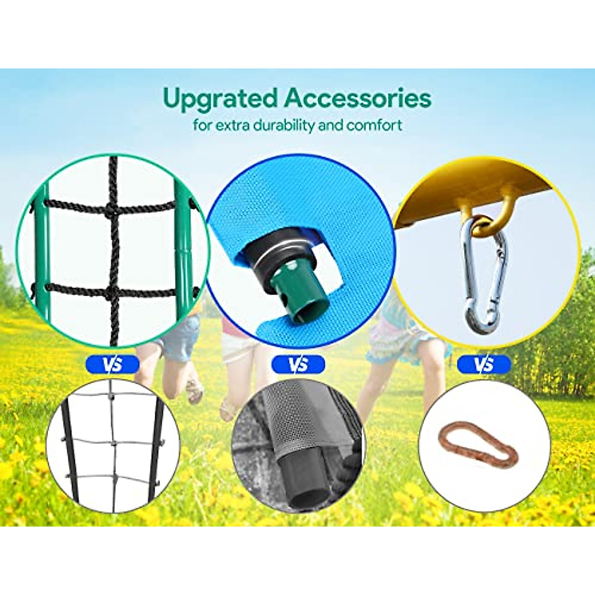 Swing Sets for Backyard, Osoeri 6 in 1 Swing Set, 440 lbs Heavy-Duty Metal Swing Sets for Backyard with Two Swings, Climbing Ladder and Nets, Trapeze Bar and Basketball Hoop