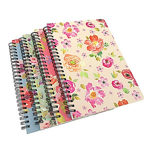 4 Pack A5 Spiral Notebook Journal,Wirebound Ruled Sketch Book NotePad Diary Memo Planner,A5 Size(8.3X5.7") & 80 sheets (Floral)