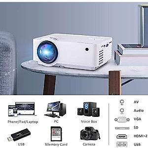 Mini Projector 7500 Lux 210" Projector 1080P Supported Display with 52000 Hrs LED Movie Projector Compatible with Phone Computer Laptop USB HDMI VGA-Home Office Outdoor Entertainment