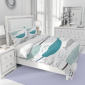 Duvet Cover Bedding Sets Twin Size - Marine Narwhals Duvet Cover Sets Soft Comforter Cover with 1 Duvet Cover and 2 Pillow Shams, Gifts for Girls Boys Teen (Without Comforter)