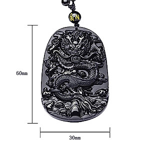 KIOMOY Natural obsidian brave pendant, safe clasp, dragon and phoenix necklace, carved stone Chinese dragon stele, unicorn Kylin pendant (Dragon)