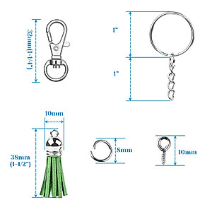 Keychain Tassles, Cridoz 300pcs Bulk Keychains Ring Set Includes 50pcs Tassels for Crafts, 50pcs Keychain Clips, 50pcs Key Chain Rings, 100pcs Jump Ring and 50pcs Screw Eye Pins for DIY Keychain