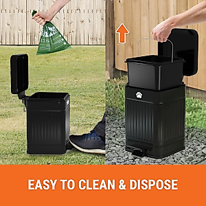 Small Dog Poop Trash Can Outside, 1.3 Gal Metal Small Outdoor Trash Can with Lid for Dog Poop, Dog Waste Container with Pedal, Dog Poop Garbage Can, Dog Poop Trash Can, Backyard Odor Control (Black)