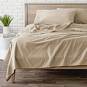 Bare Home Flannel Sheet Set 100% Cotton, Velvety Soft Heavyweight - Double Brushed Flannel - Deep Pocket (Queen, Sand)