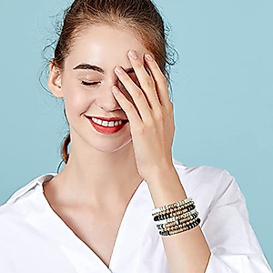 GOOJIDS Black Surfer Heishi Clay Bead Bracelets for Women Bohemian Stackable Vinyl Disc Beaded Stretch Bracelets Layering Friendship Bracelets Boho Jewelry