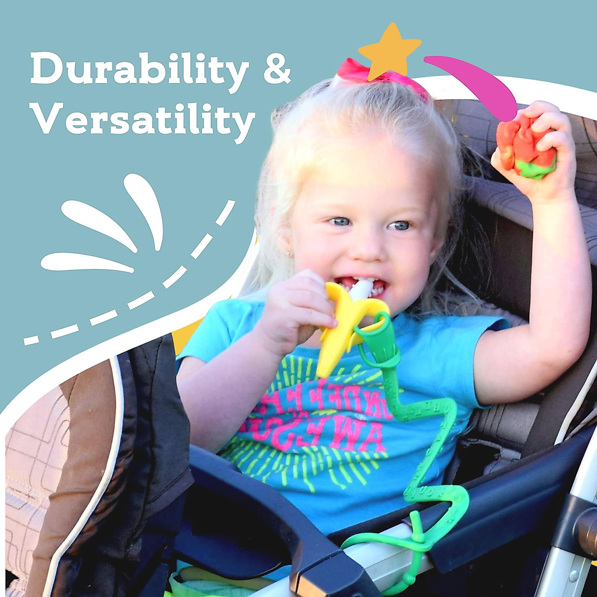 Brilli Baby Cup Catcher Patented Safety Tether Strap, Attach Sippy Cups, Bottles, Toys, Pacifiers to Stroller, High Chair, Car Seat, Made in USA, Food Grade, Dishwasher Safe (Lavender)