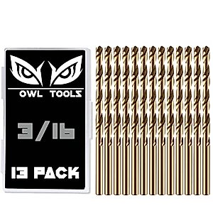 Owl Tools 3/16" Inch Cobalt Drill Bits - 13 Pack of M35 Cobalt Drill Bits with Storage Case - Perfect Drill Bits for Metal, Hardened & Stainless Steel, Cast Iron, and More!
