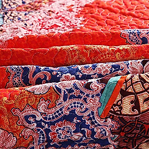 Exclusivo Mezcla Luxury Reversible Cotton Paisley Boho Striped Quilted Twin Size (60x80 Inch) Bed Blanket, Machine Washable and Dryable