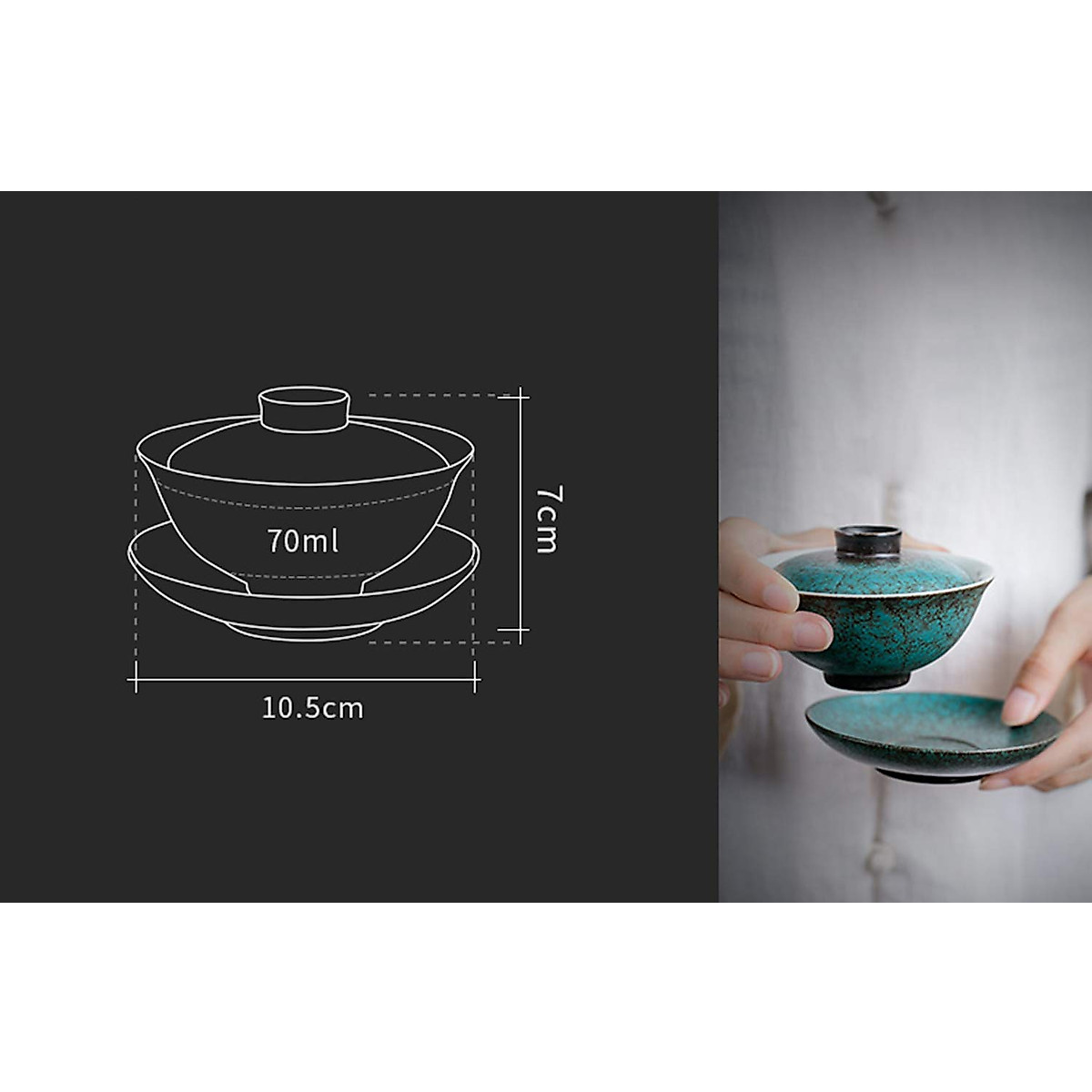 DehuaYao Chinese Traditional Green Porcelain Gaiwan ceramic Tea Cup（Tea Cup Comprised of Cup, Saucer and Lid ）