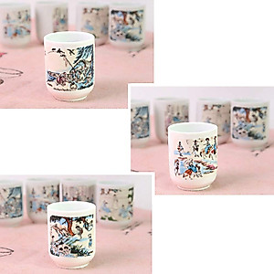 PARTYCRAFTZ Korean Soju Shot Glass Set – 5 Piece Ceramic Pottery Cup for Whiskey Sake Vodka Alcohol Liquor w/Korea Traditional Illustration Paintings Gift Party Decoration Display Drinking Glasses