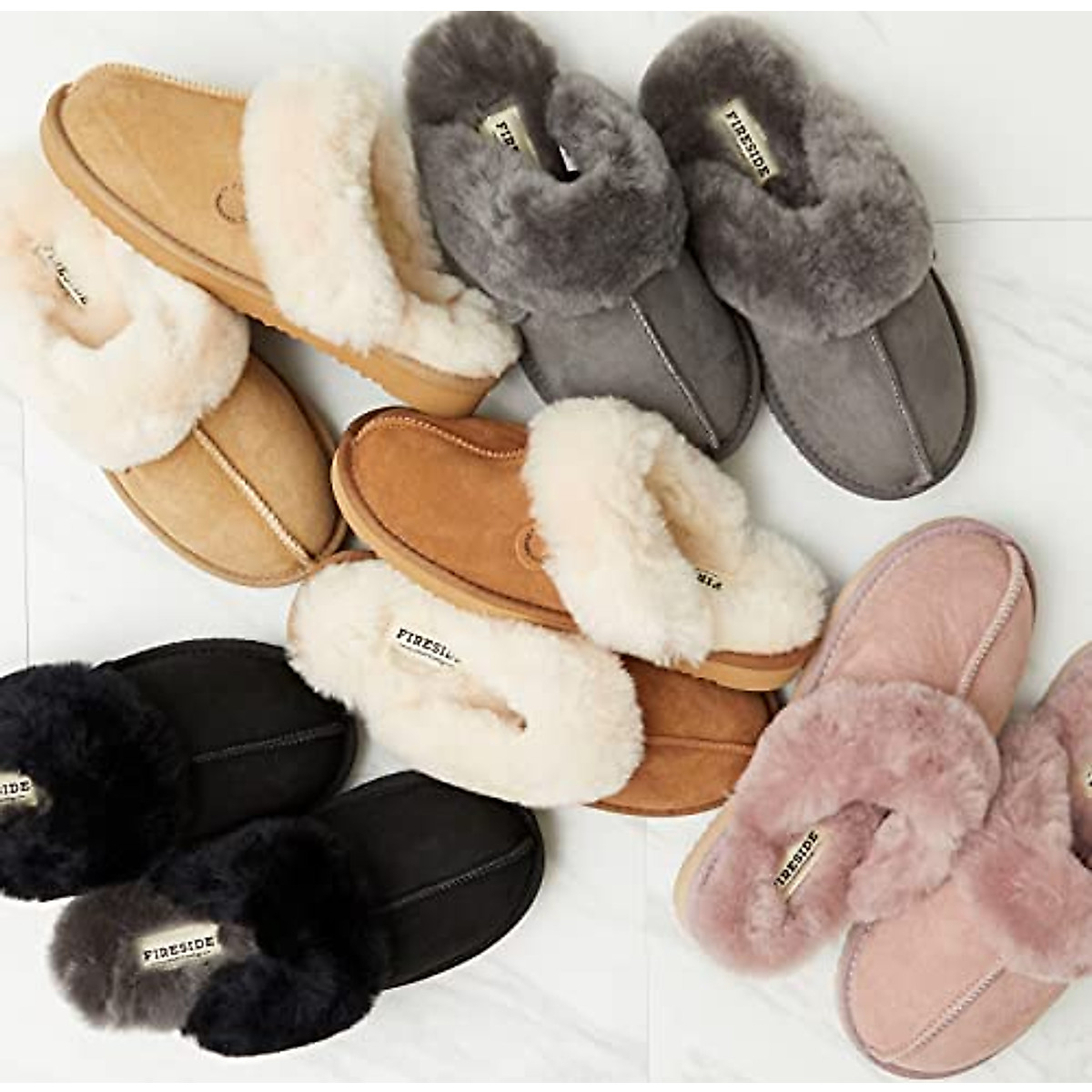 Dearfoams Women's Fireside Sydney Shearling Fur Indoor/Outdoor Scuff Slipper with Wide Widths, Chestnut, 11