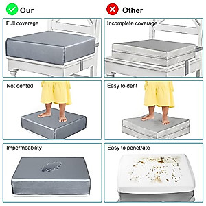 Toddler Booster Seat for Dining Table, PU Waterproof Strong Support Portable Booster Chair for Toddlers Eating, Easy Cleaning Booster Seat Cushion Detachable with Fix Straps(Larger, 14.2*12.6*3.6in)