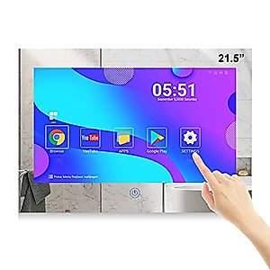 Haocrown 21.5 inch Bathroom TV Touchscreen IP66 Waterproof Smart Mirror TV for Bathroom with Android 11.0 System & 500 High-Brightness Built-in HDTV(ATSC) Tuner, Wi-Fi Bluetooth(Nearly New)