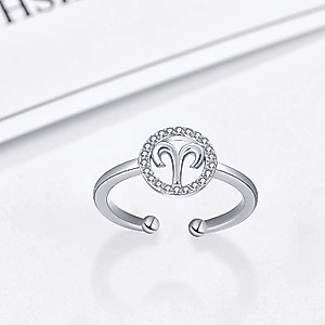 Dreamboat Aries Ring for Women 925 Sterling Silver Cubic Zirconia Aries Constellation Ring Zodiac Signs Jewelry Gifts