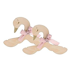 Baby Hangers for Nursery, 2 Pack Wooden Swan Shape Baby Hangers with Ribbon Bowknot - Lovely Child Hangers for Infant Toddler Princess Dress Skirt Pants, 9.8 Inches for Space Saving Baby Room Decor