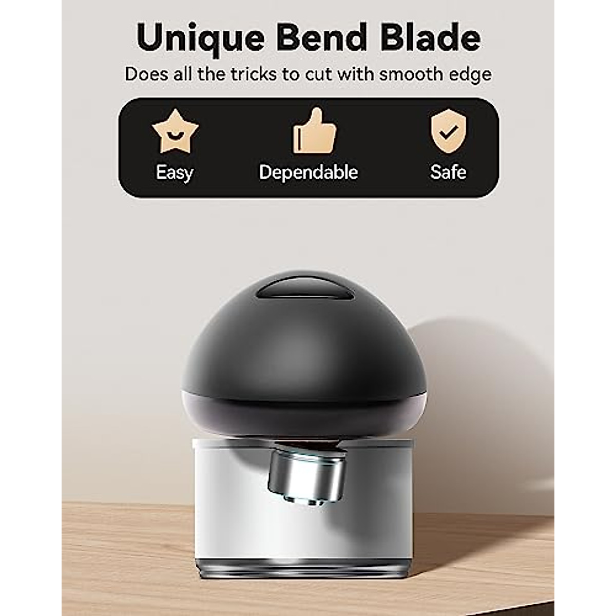 Electric Can Opener for Kitchen with Stainless Steel Blade- Portable Battery Powered Can Opener Smooth Edge, Automatic Easy Hands Free One Touch Start for Seniors with Arthritis, Left Handed, Black