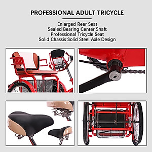 20 Inch Adult Tricycle, Cruiser Bikes Low Step-Through High Carbon Steel Frame, Three Wheel Bikes with Cargo Basket and Trunk for Seniors, Women, Men, (Color : Black)