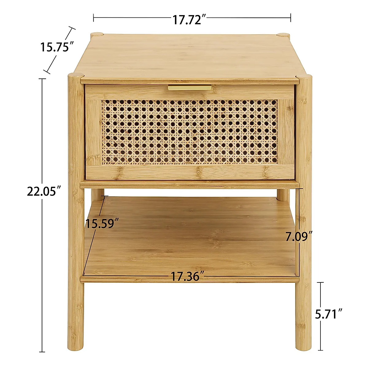 Rattan Nightstand 2 Drawer, Bamboo and Rattan Mid Century Modern Nightstand, Bedside Table Accent End Table Side Table for Bedroom, Living Room (Natural + Bamboo)