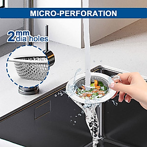 FURNIFE 2PCS Kitchen Sink Strainer - Stainless Steel Sink Strainers for Kitchen Sinks, Large Wide Rim 4.5" Diameter