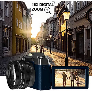 Acuvar 4K 48MP Digital Camera for Photography, Vlogging Camera for YouTube with 3.0’’ 180° Flip Screen, WiFi, 16X Digital Zoom, Wide Angle & Macro Lens, Rechargeable Battery, 64GB Micro SD Card