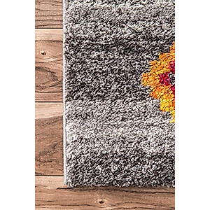 nuLOOM Catrine Bohemian Diamonds Shag Area Rug, 8' 10" x 12', Dark Grey