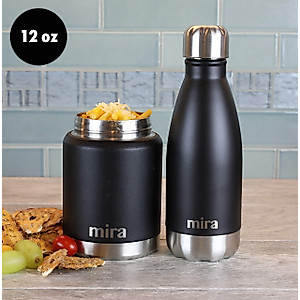 MIRA 12 oz Stainless Steel Vacuum Insulated Water Bottle - Double Walled Cola Shape Thermos - 24 Hours Cold, 12 Hours Hot - Reusable Metal Water Bottle - Kids Leak-Proof Sports Flask - Matte Black