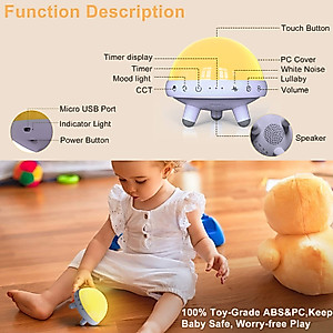 YACHANCE Night Light for Kids White Noise Sound with Color Changing Dimming Function Baby Night Light Rechargable Touch Control 31 Nice Sounds,3 Night Modes,7 Color and 256 RGB,...Purple