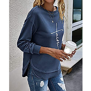 Womens Casual Funny Faith Spirituality Graphic Crewneck Sweatshirt Long Sleeve Loose Pullover Tops Shirts (Navy,Medium,US,Alpha,Medium)