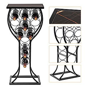 PARANTA Wine Rack Freestanding Floor 11 Bottles Wine Racks Holder Organizer Liquor Cabinet Wine Rack Console Table Marble Veneer Top Wine Glass Racks Black