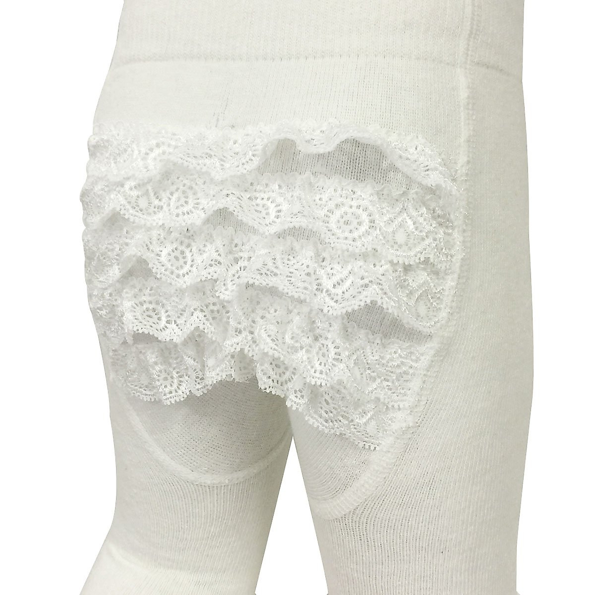 Bowbear 2-Pair Little Girl Ruffle Bottom Cotton Tights (Pink & Ivory), 6-12 Months