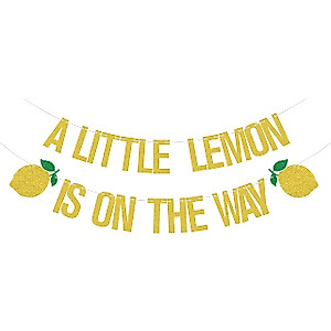 A Little Lemon is on the Way Banner Gold Glitter, Lemon Party Decorations, Lemon Baby Shower Banner, Fruit Baby Shower Banner, Lemon Baby Banner, Lemon Themed Baby Shower Birthday Party Decorations