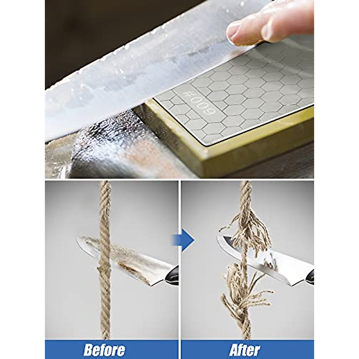 2PCS Diamond Sharpening Stone, Kalolary Knife Sharpener Stone Whetstone Honeycomb Surface Diamond Sharpener Plate with Non-slip Base for Pocket Knives Scissors, Outdoor Kitchen Tools (600/1200 Grit)