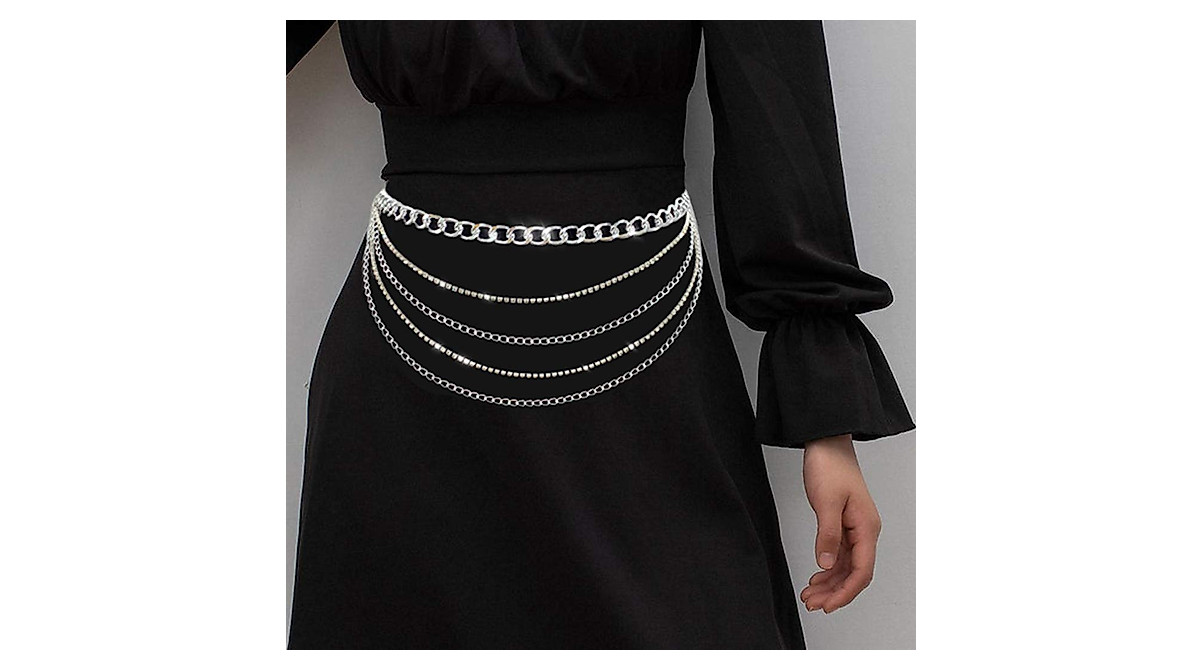 Dresbe Boho Layered Body Chain with Silver Rhinestones