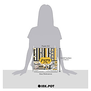 Inkdotpot Black & Yellow Cat Theme Collection Double,Sided Scrapbook Paper Kit Cardstock 12"x12" Card Making Paper Pack of with Sticker Sheet - 16 Pages - Black & Yellow