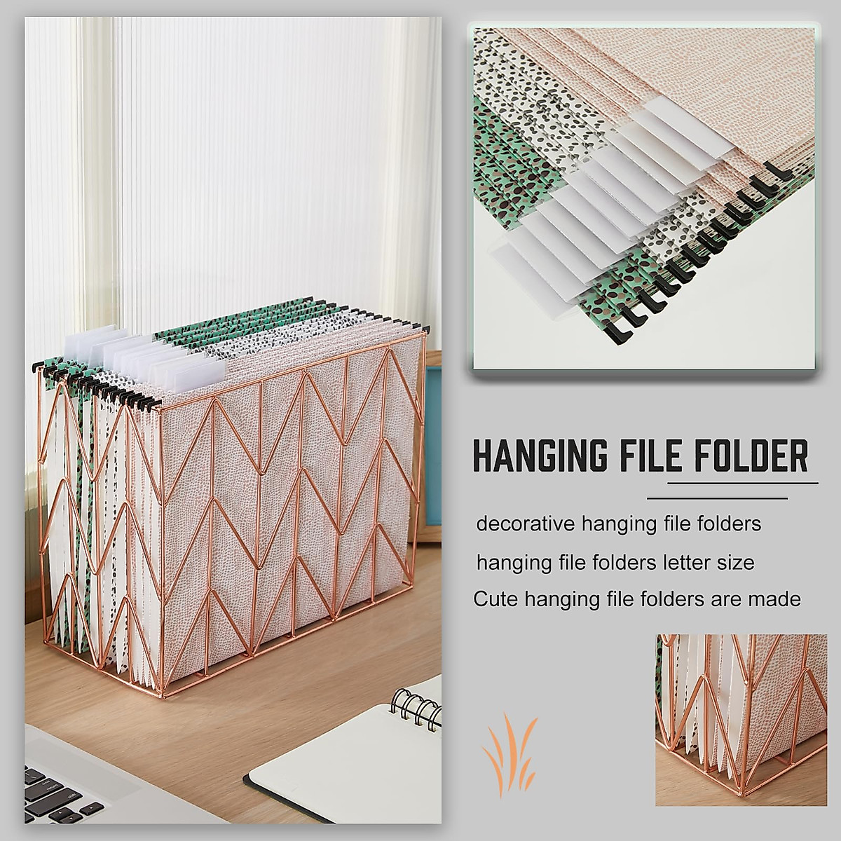 Fei Bi 12 Pack Hanging File Folders Filing Cabinet Organizer Letter Size 1/5 Cut Adjustable Tabs Decorative for Home Office School Classroom, Leopard Print 9.3'' x 12.8''…