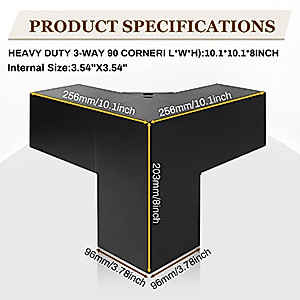 4x4(Actual: 3.5x3.5 Inch) 3-Way Pergolas Corner Extension Brackets, Aluminum Pergola Bracket with Black Powder Coated(4 Packs)