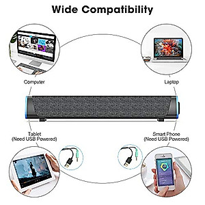 SOULION R30 Computer Speakers, USB Powered Small PC Speakers, Colorful RGB Lights with Switch Button, Surround Sound Portable Computer Sound Bar Speaker for Desktop Laptop