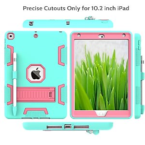 Rantice iPad 9th Generation Case, iPad 8th/7th Generation Case, iPad Case with Kickstand and Pencil Holder for iPad 10.2 Case(Mint Green+Rose)