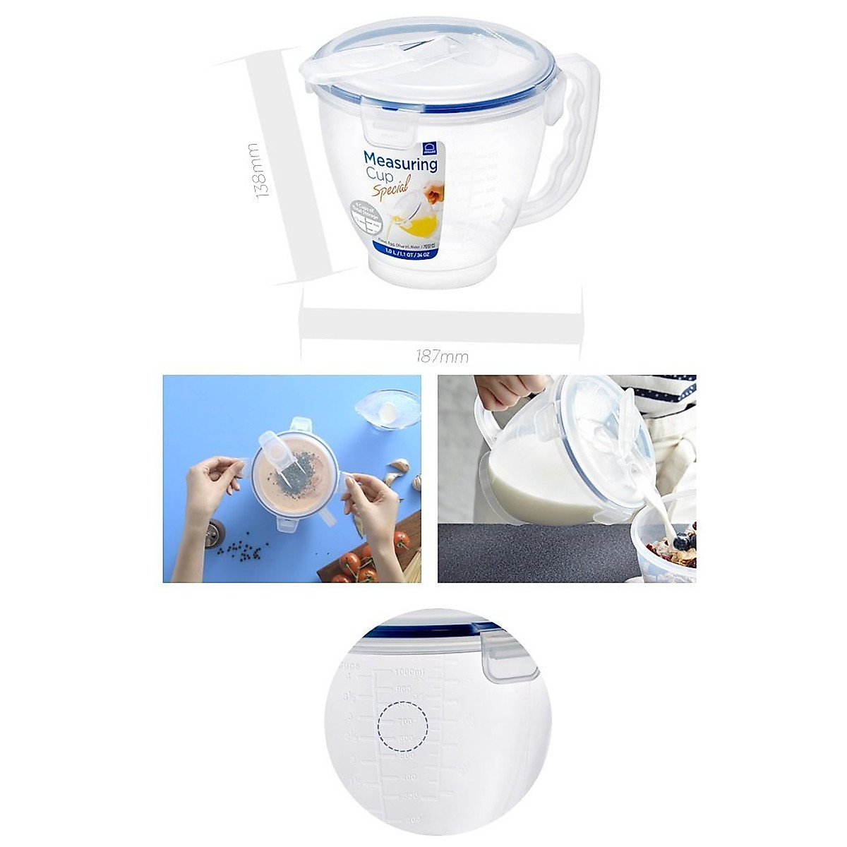 (Pack of 2) LOCK & LOCK SPECIAL Measuring Bowl with Handle 33.81-oz / 4.23-cup