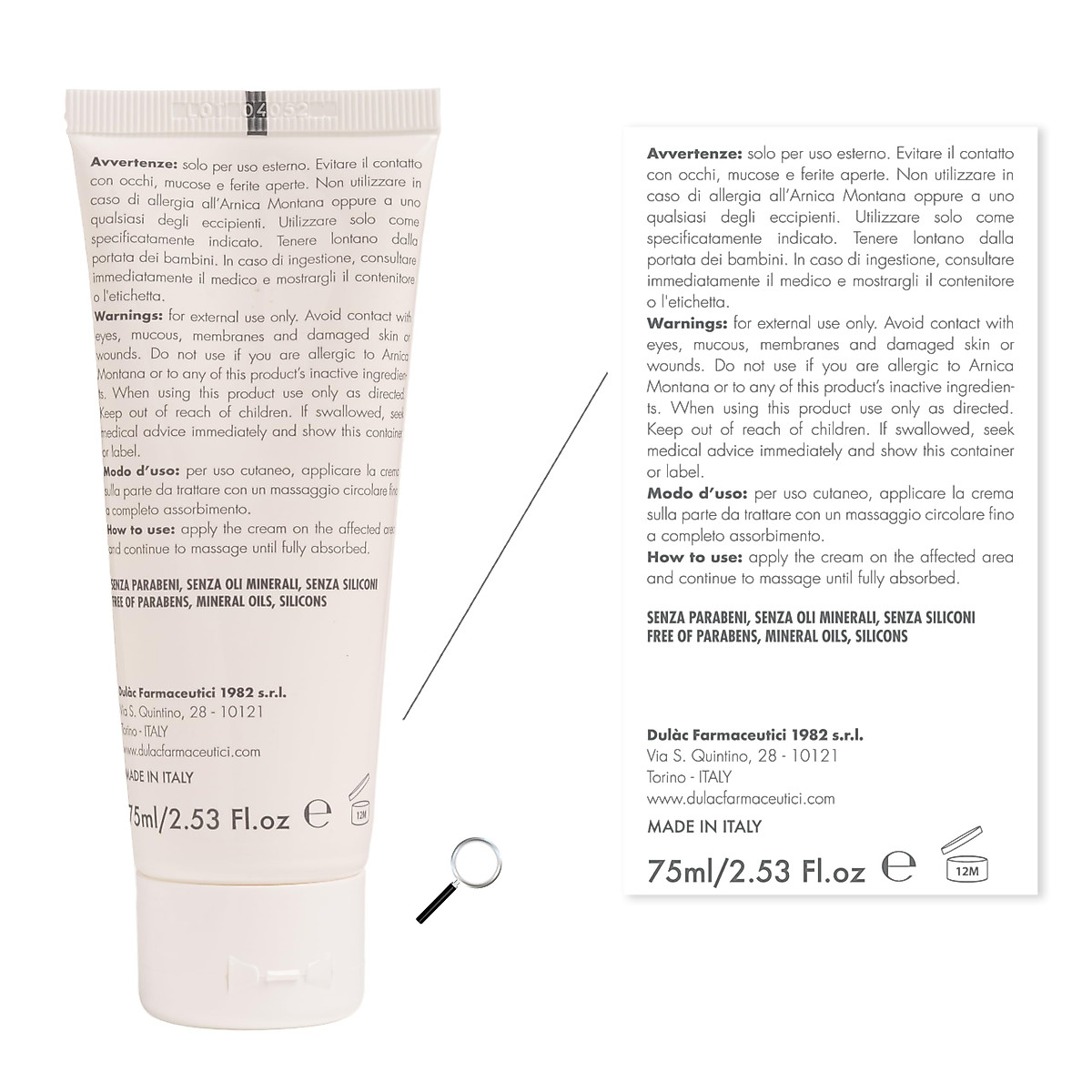 Dulàc - Arnica Cream 2.53 Fl Oz Rich in Organic Arnica Montana Extracts, Arnica Bruise Cream Extra Strength Also Ideal for Muscle and Joint Relief, Swelling and Edema
