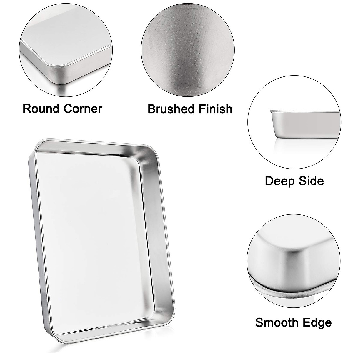 Deep Toaster Oven Tray Pan, P&P CHEF Stainless Steel Small Rectangular Baking Pan, Size 9.3”x7”x1.75”, Brush Finished & Easy Clean, Non Toxic & Heavy Duty