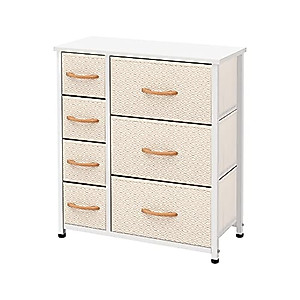 AZL1 Life Concept Vertical Dresser Storage Tower, Steel Frame, Wood Top, Easy Pull Fabric Bins-Organizer Unit for Bedroom, Hallway, Entryway, Closets-7 Drawers, Ivory