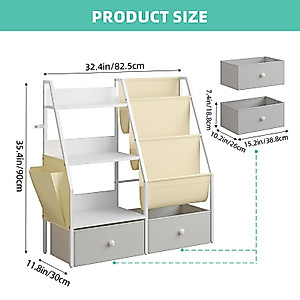 PLYFOU 3 Tier Kids Bookshelf and Toy Storage, Kids Book Sling Shelf, Montessori Toddler Bookshelf for Kids, Kids Bookcase, Toy Storage Organizer, for Playroom, Bedroom, Nursery