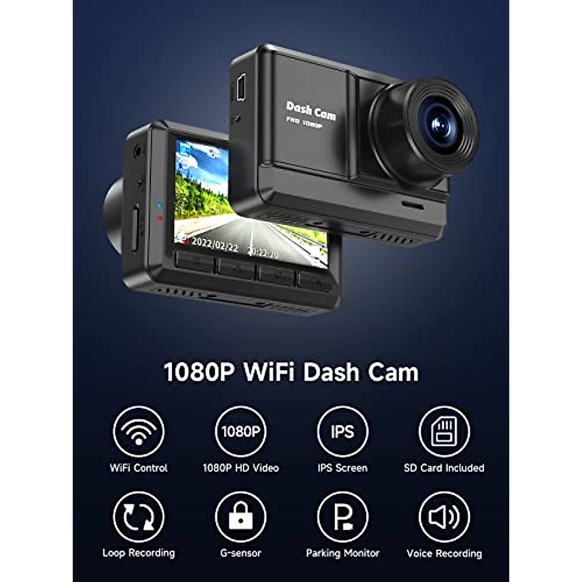 Dash Cam, FHD 1080P WiFi Dash Camera for Cars with 32GB SD Card, 2.45 inch IPS Screen, 2 Mounting Ways, Night Vision, WDR, Accident Lock, Loop Recording, Parking Monitor
