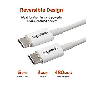 Amazon Basics USB Type-C to USB Type-C 2.0 Charger Cable - 6-Foot, White