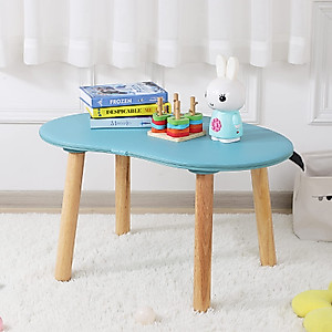 AFBKSS&BB Kids Table, Children Study Table Pre-School Kids Reading Desk Wood Baby Table with 4 wooden legs (Blue)