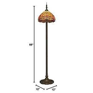 WERFACTORY Tiffany Floor Lamp Sea Blue Yellow Stained Glass Dragonfly Light 12X12X66 Inches Pole Torchiere Standing Corner Torch Uplight Decor Bedroom Living Room Home S128 Series