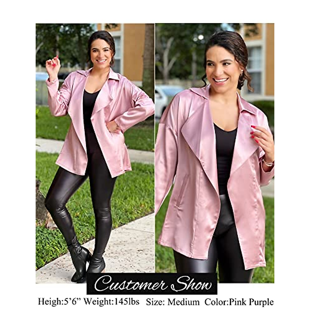 Zeagoo Womens Blazers for Work Professional Satin Oversized Blazer Jackets with Pockets,Pink Purple Small